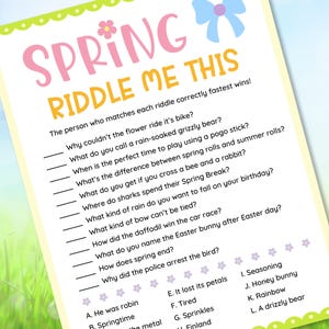 Spring Riddle Me This Game Printable Spring Activities for Kids, Family ...