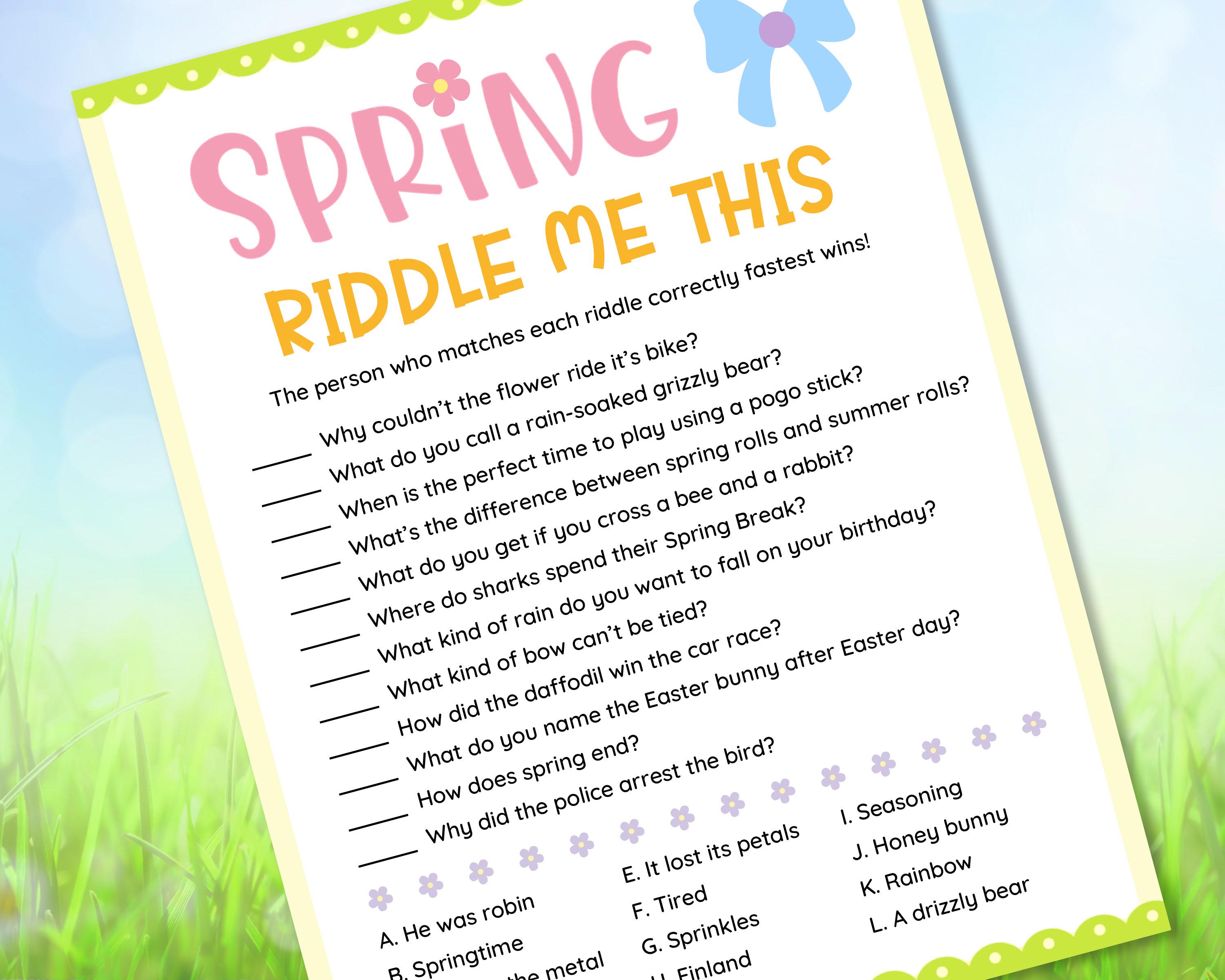Spring Riddle Me This Game Printable Spring Activities for Kids, Family ...