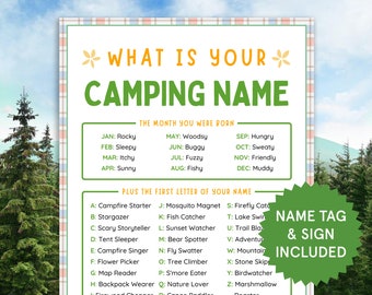 Camping Name Sign & Name Tags Camping Birthday Party Decor - Etsy