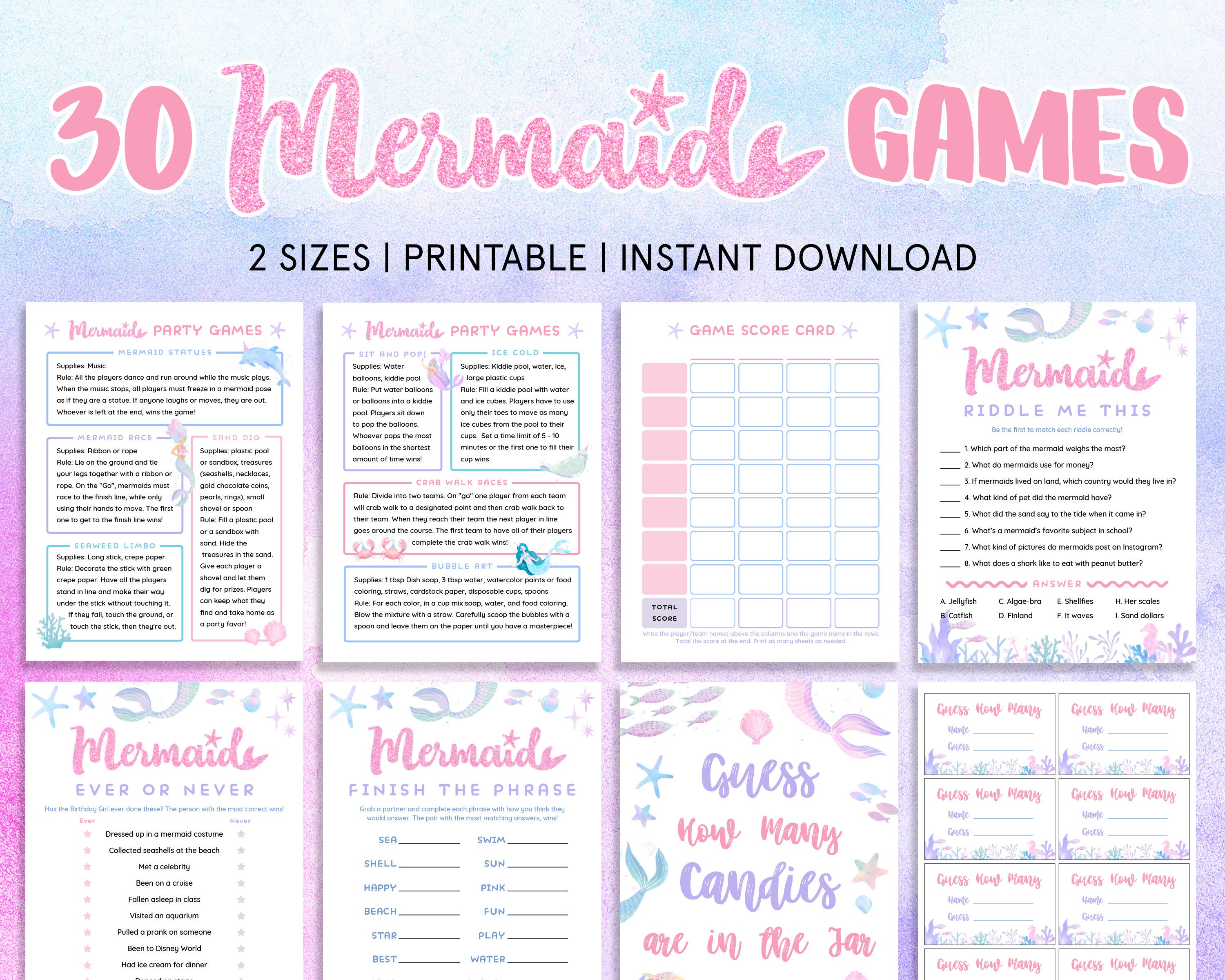 Mermaid Party Game Bundle Girls Birthday Games Mermaid Themed Party ...