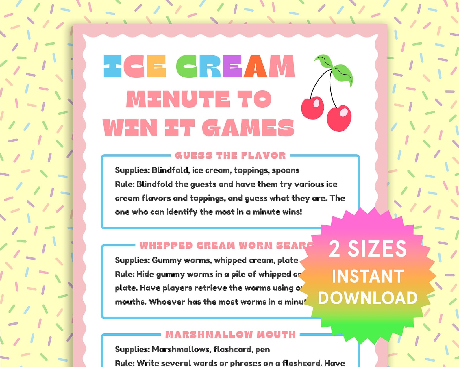 Ice Cream Minute to Win It Summer Activities for Kids Birthday Games ...