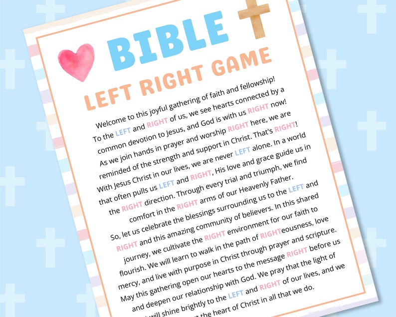Church Left Right Game Sunday School Bible Study Games Bible Game ...