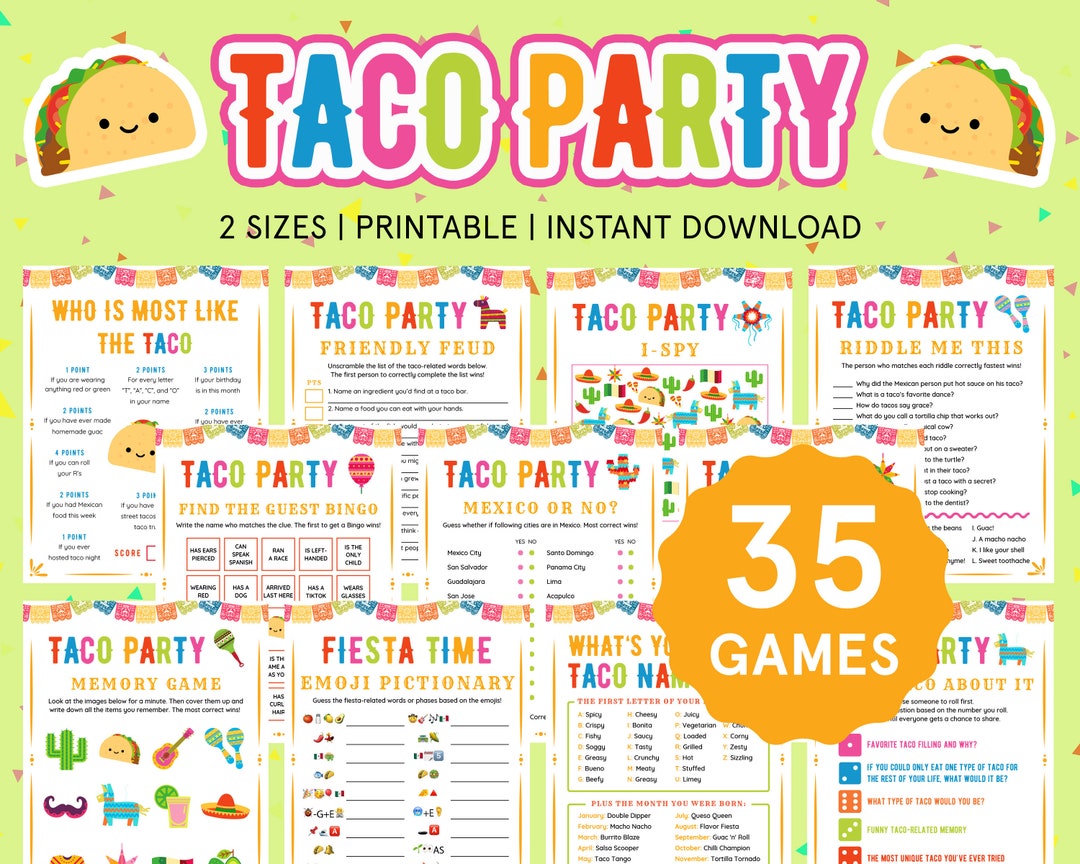 Taco Party Games Bundle Taco Games for Kids Fiesta Games Birthday Party ...