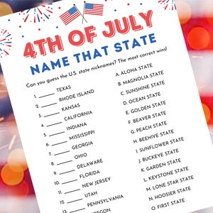 4th of July Name That State Fourth of July Party Games 4th of July ...