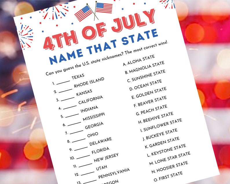 4th of July Name That State Fourth of July Party Games 4th of July ...