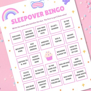 Sleepover Bingo | Slumber Party Find the Guest Bingo | Slumber Party ...