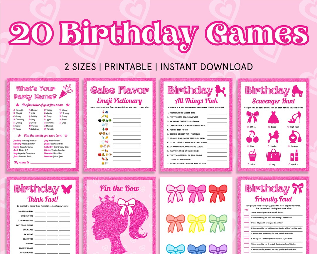 Birthday Games Bundle for Girls Pink Birthday Games for Kids, Teens ...