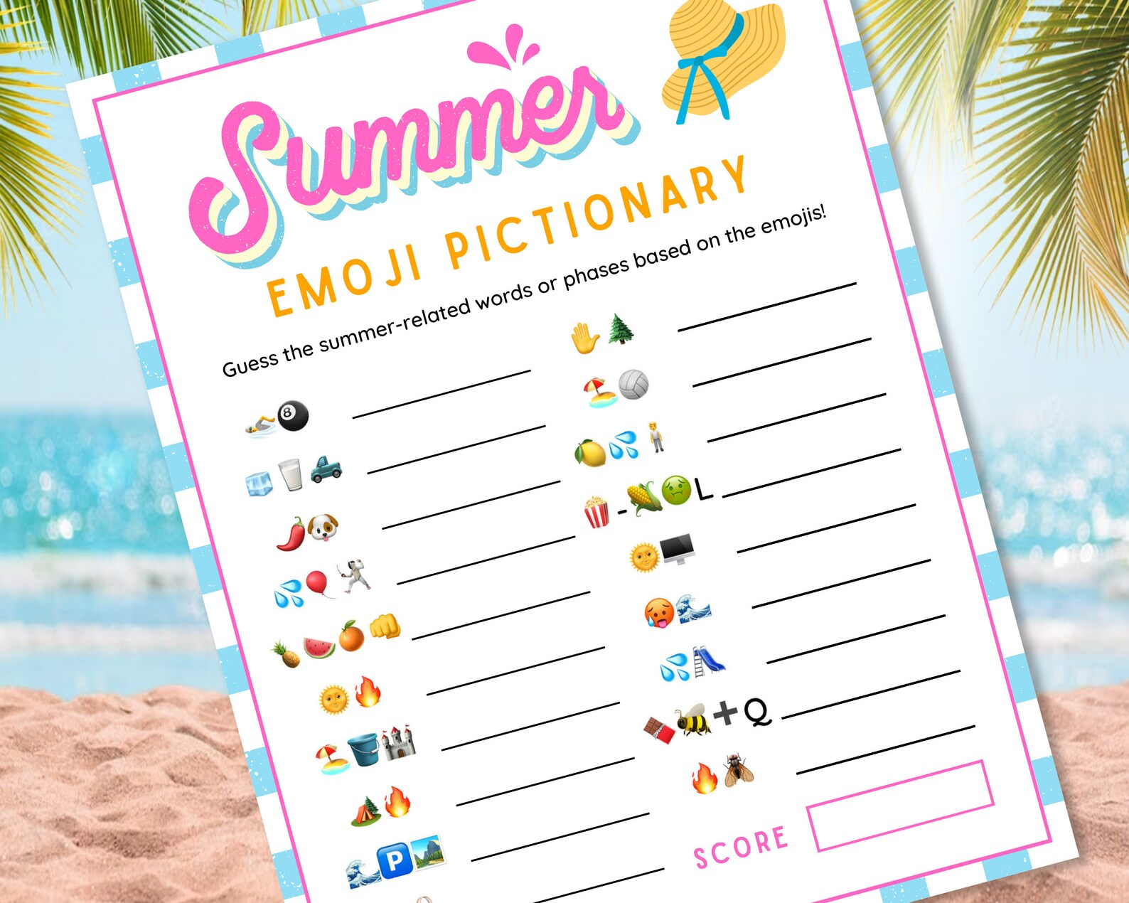 Summer Emoji Pictionary Game Summer Games Beach Games Fun Summer ...