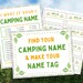 What's Your Camping Name Game, Name Tags, Sign Camping Birthday Party ...