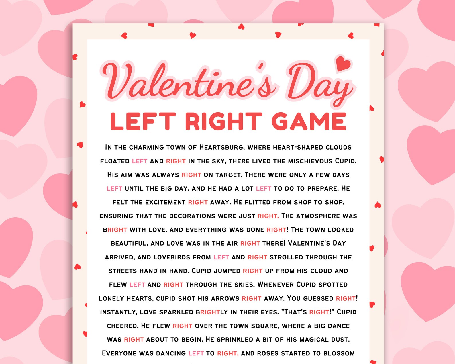 Valentines Day Left Right Game Printable Valentines Left Right Poem ...
