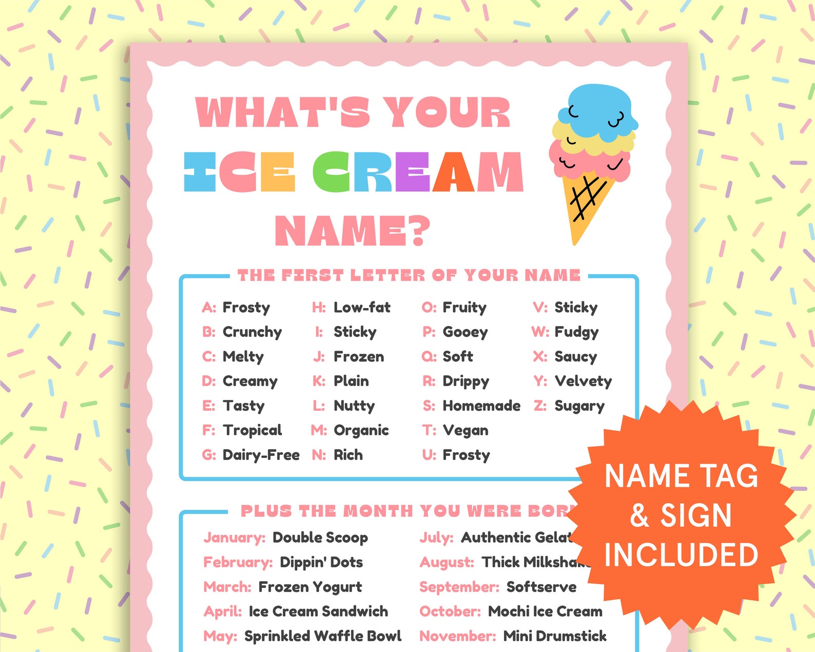 What's Your Ice Cream Name, Name Tags, Sign Summer Activities for Kids ...