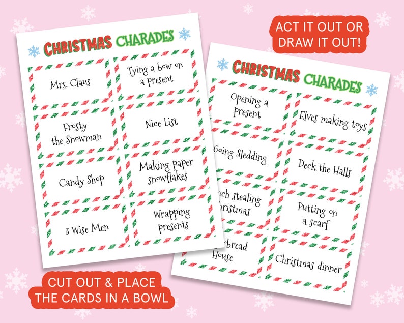 Christmas Charades Printable Christmas Pictionary Cards Christmas ...