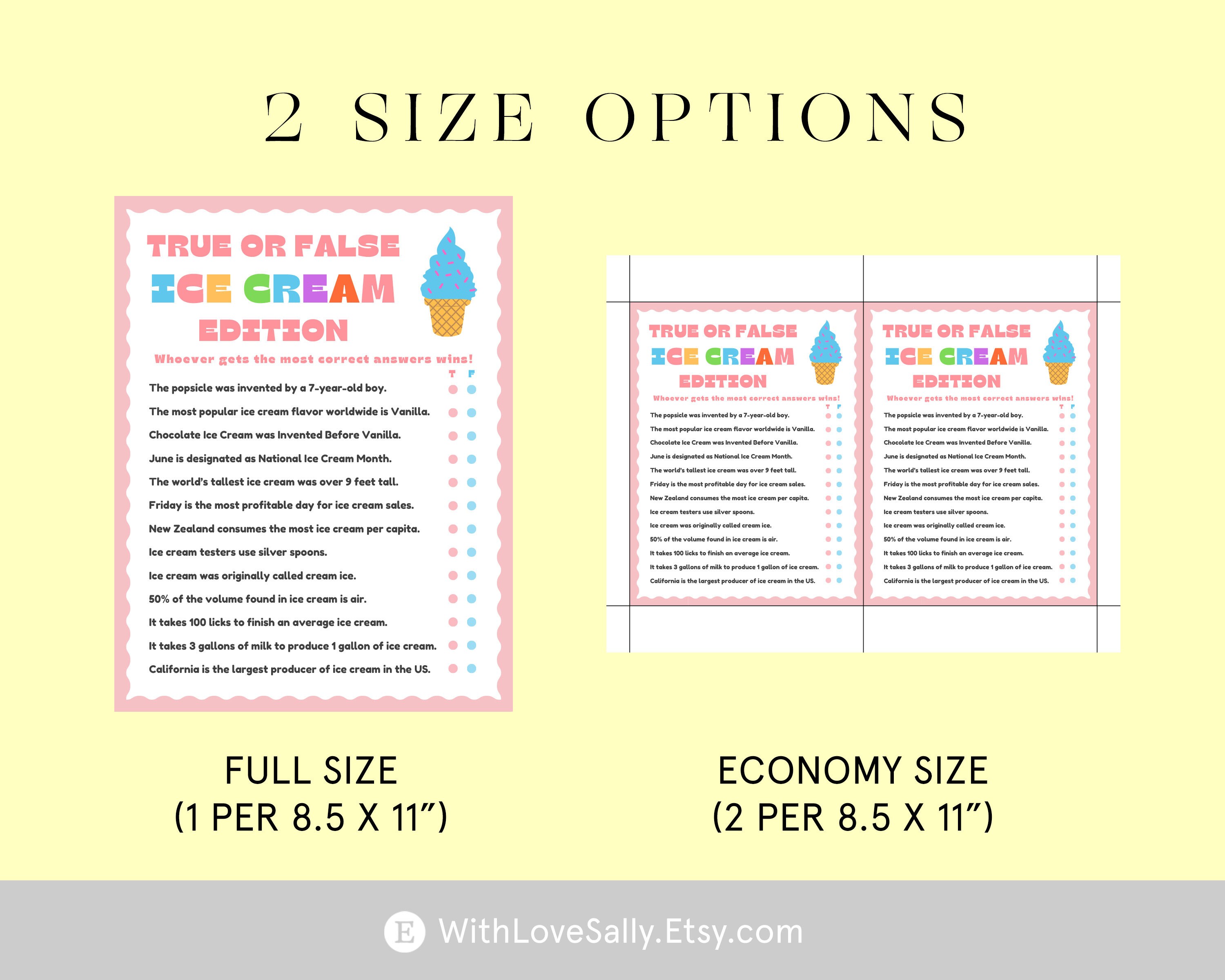 Ice Cream Fact or Fiction Ice Cream Party Games Kids Birthday Games Fun ...