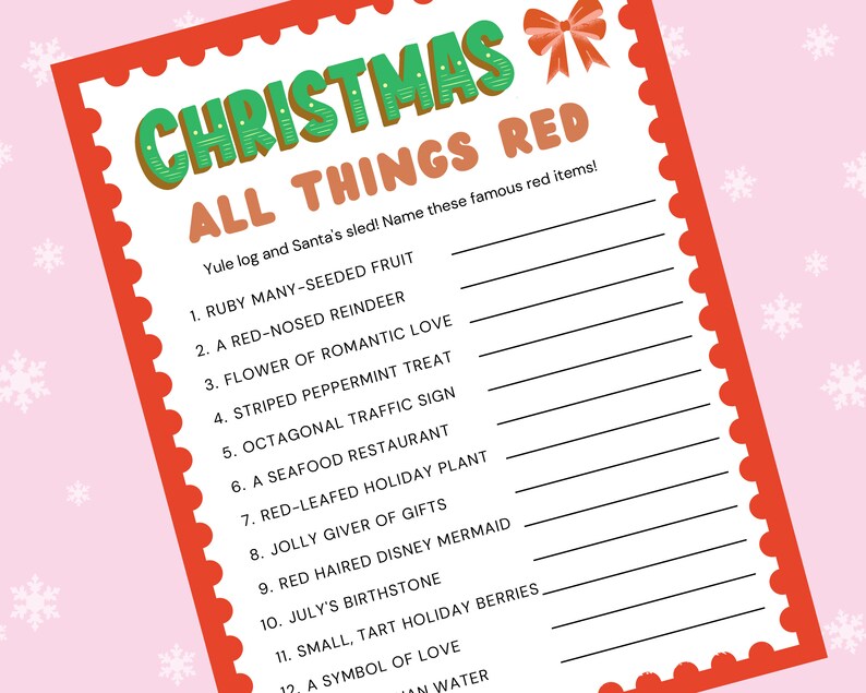 Christmas All Things Red Christmas Trivia Printable - Etsy