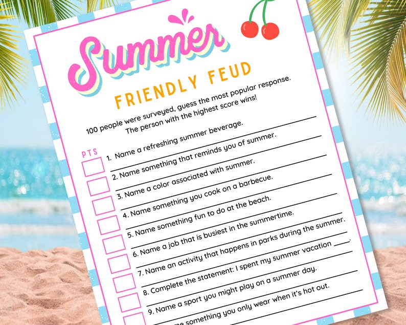 Summer Friendly Feud Summer Game Summer Family Feud for Kids, Adults ...