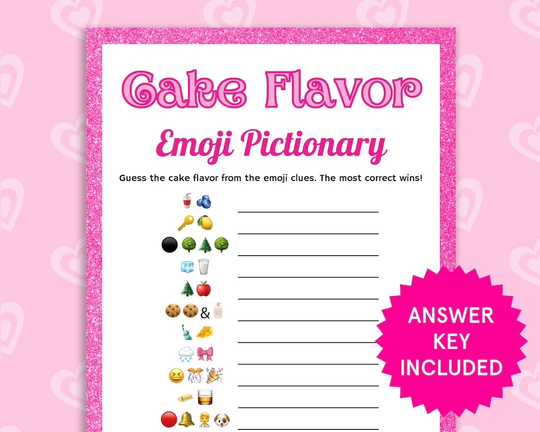 Cake Emoji Pictionary Pink Birthday Games Pink Bridal Shower Party ...