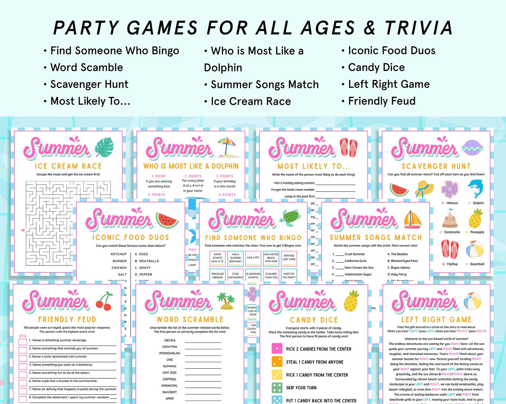 Summer Game Bundle Summer Games for Kids Summer Activities Family ...