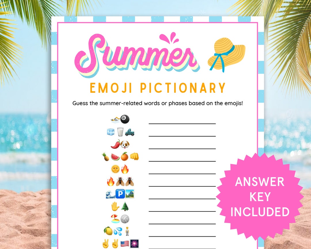 Summer Emoji Pictionary Game Summer Games Beach Party Games Summer ...
