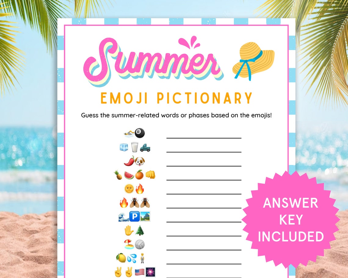 Summer Emoji Pictionary Game Summer Games Beach Party Games Summer ...