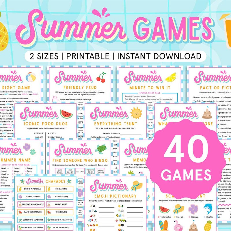 Summer Printable Games - Etsy