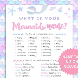 What's Your Mermaid Name, Name Tags, Sign Mermaid Name Game Summer ...