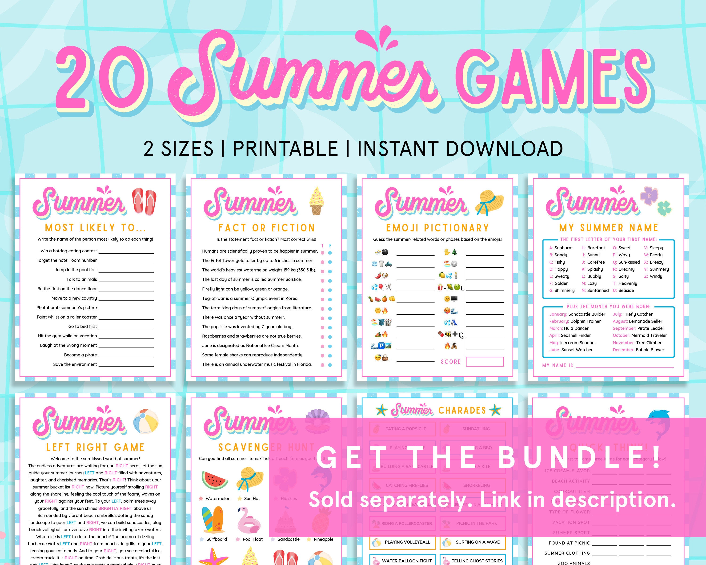 Summer Quick Think Summer Games Summer Think Fast Summer Activities for ...