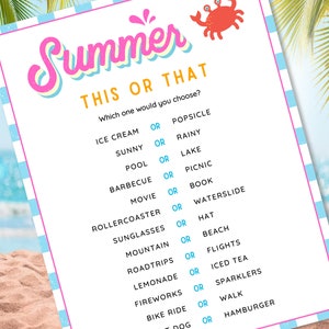 Summer This or That Summer Games Summer Activities for Kids, Adult ...