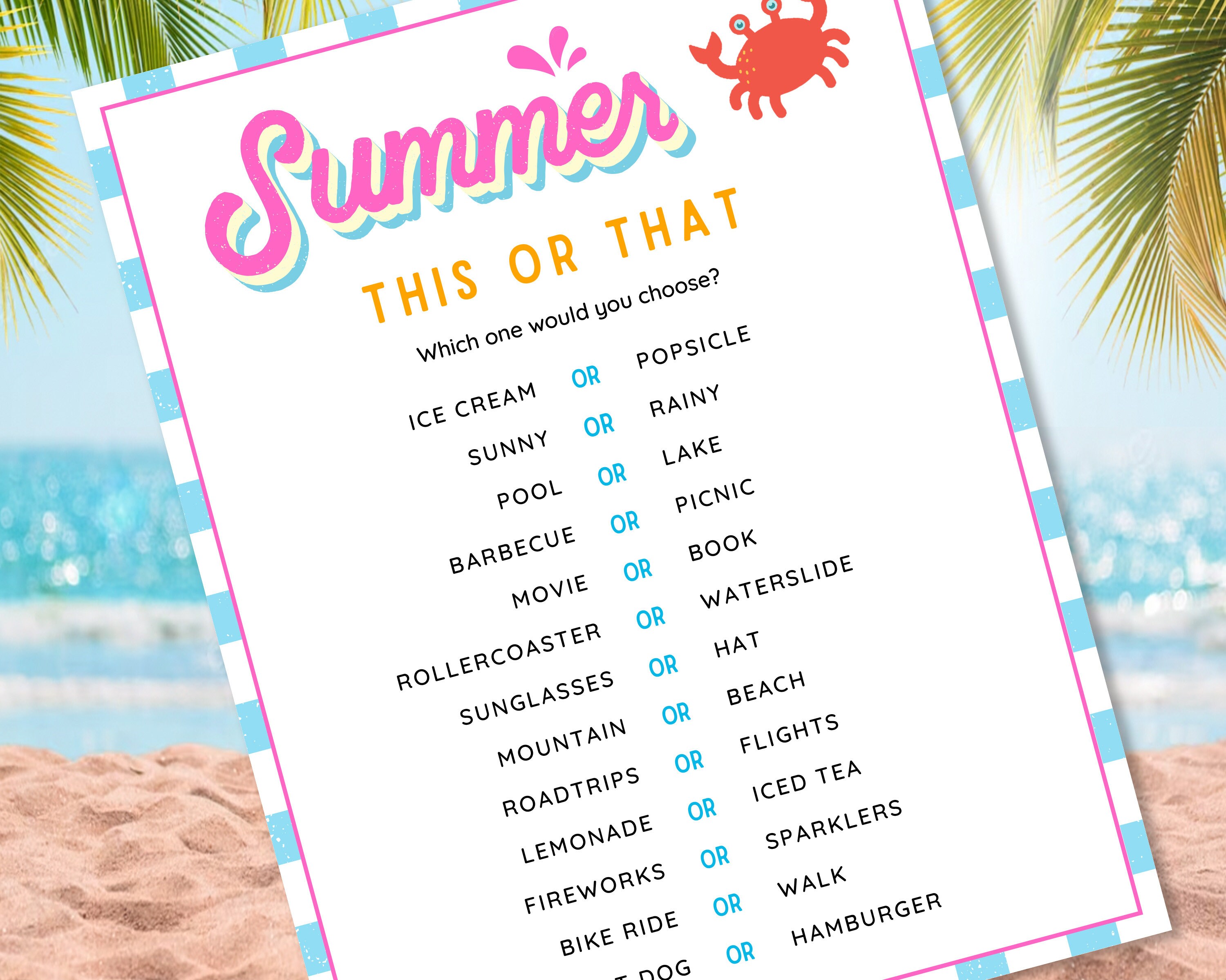 Summer This or That Summer Games Summer Activities for Kids, Adult ...