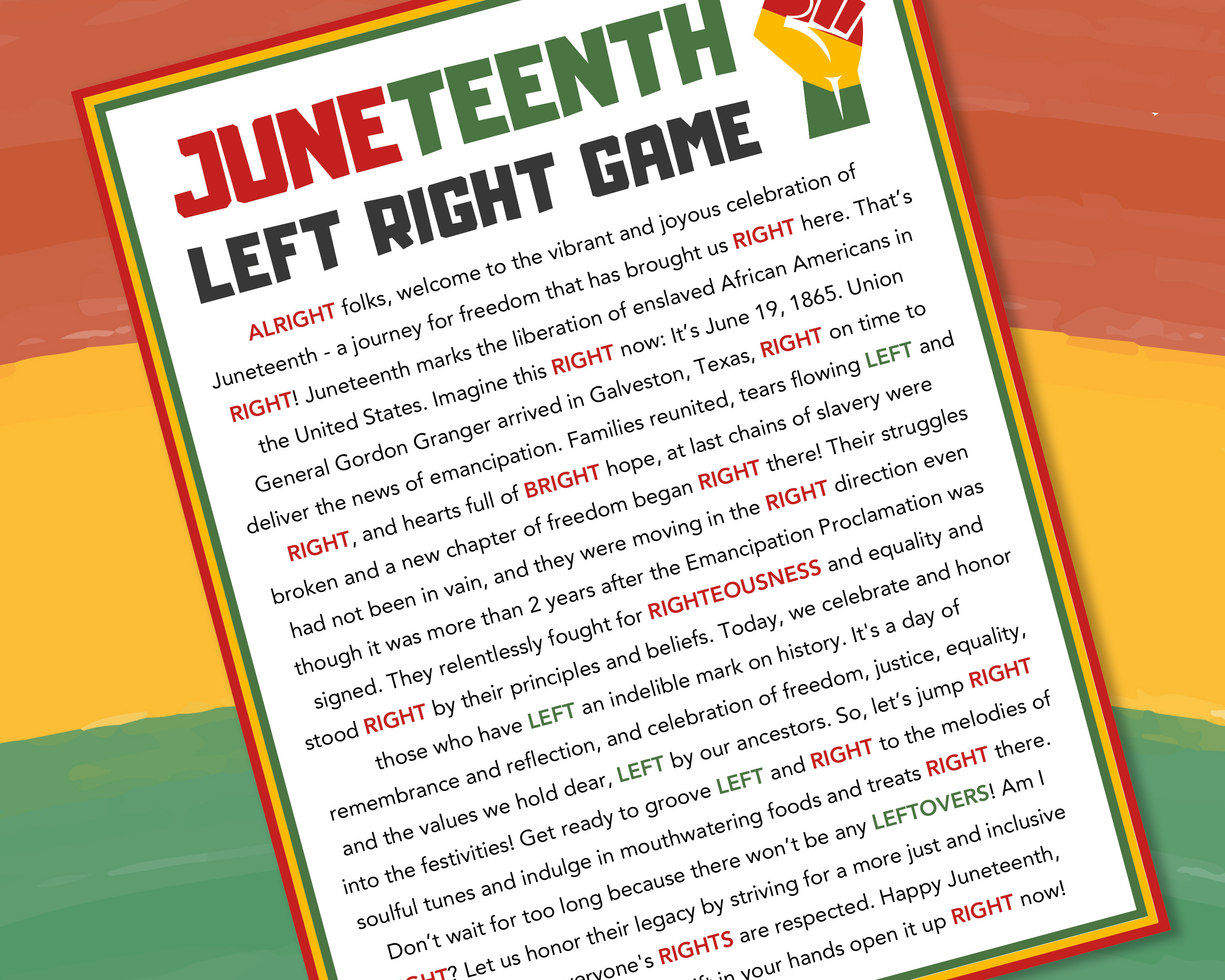 Juneteenth Left Right Game Juneteenth Group Games for Kids, Family ...