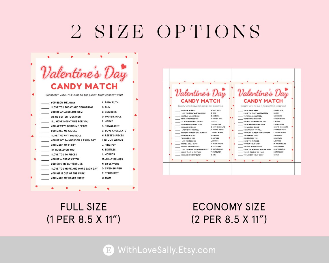 Valentines Day Candy Match Game Valentines Day Printable Games Fun ...