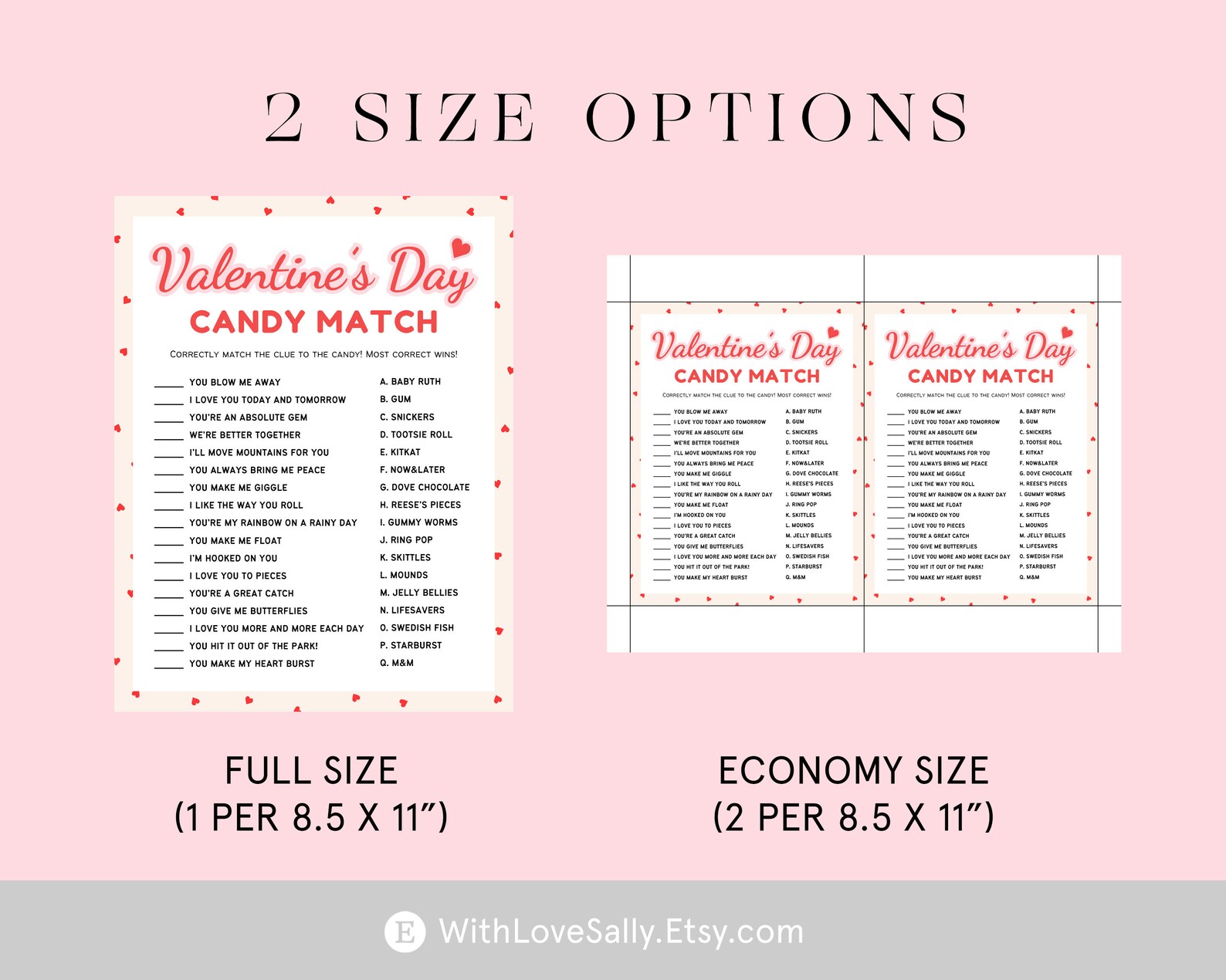 Valentines Day Candy Match Game Valentines Day Printable Games Fun ...