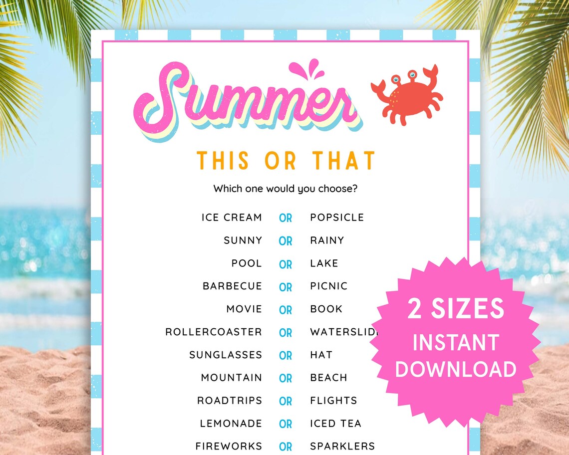Summer This or That Summer Games Summer Activities for Kids, Adult ...