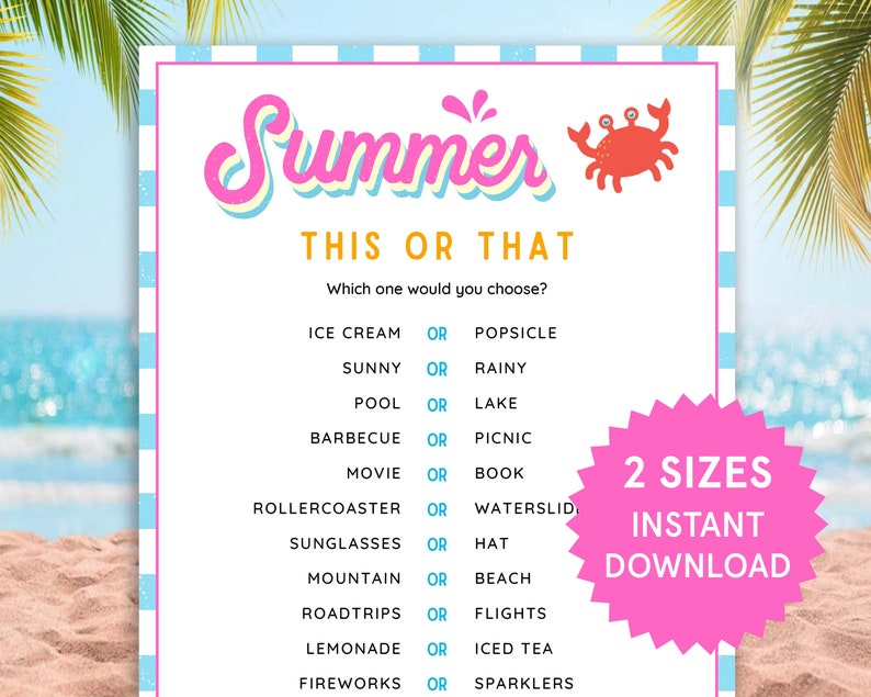 Summer This or That Summer Games Summer Activities for Kids, Adult ...