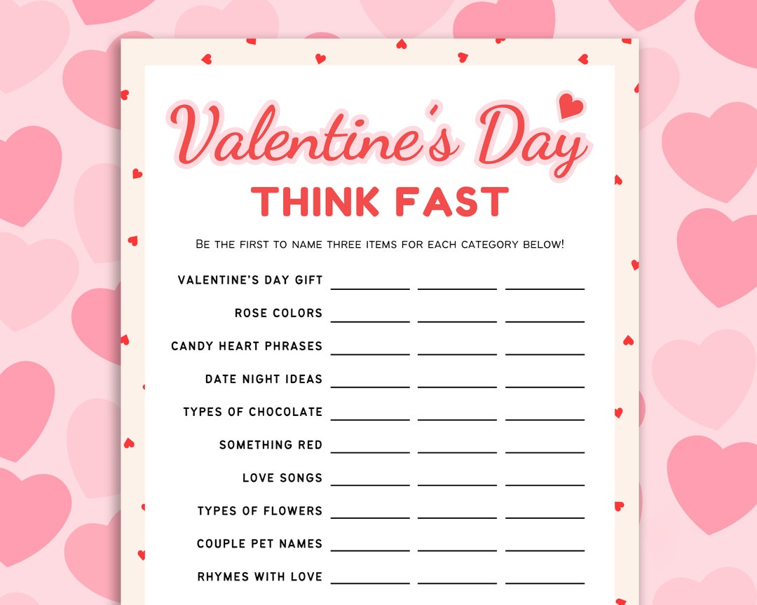 Valentines Day Think Fast Valentines Day Party Games for Kids, Adults ...