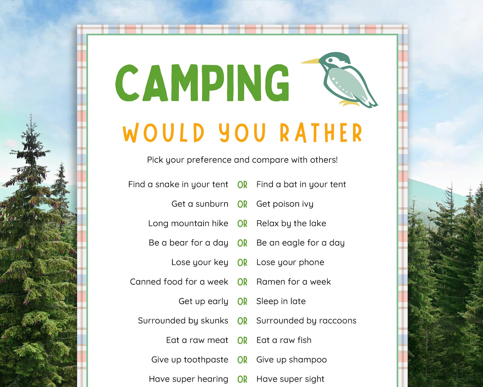 Camping Would You Rather Camping Games Camping Birthday Party ...