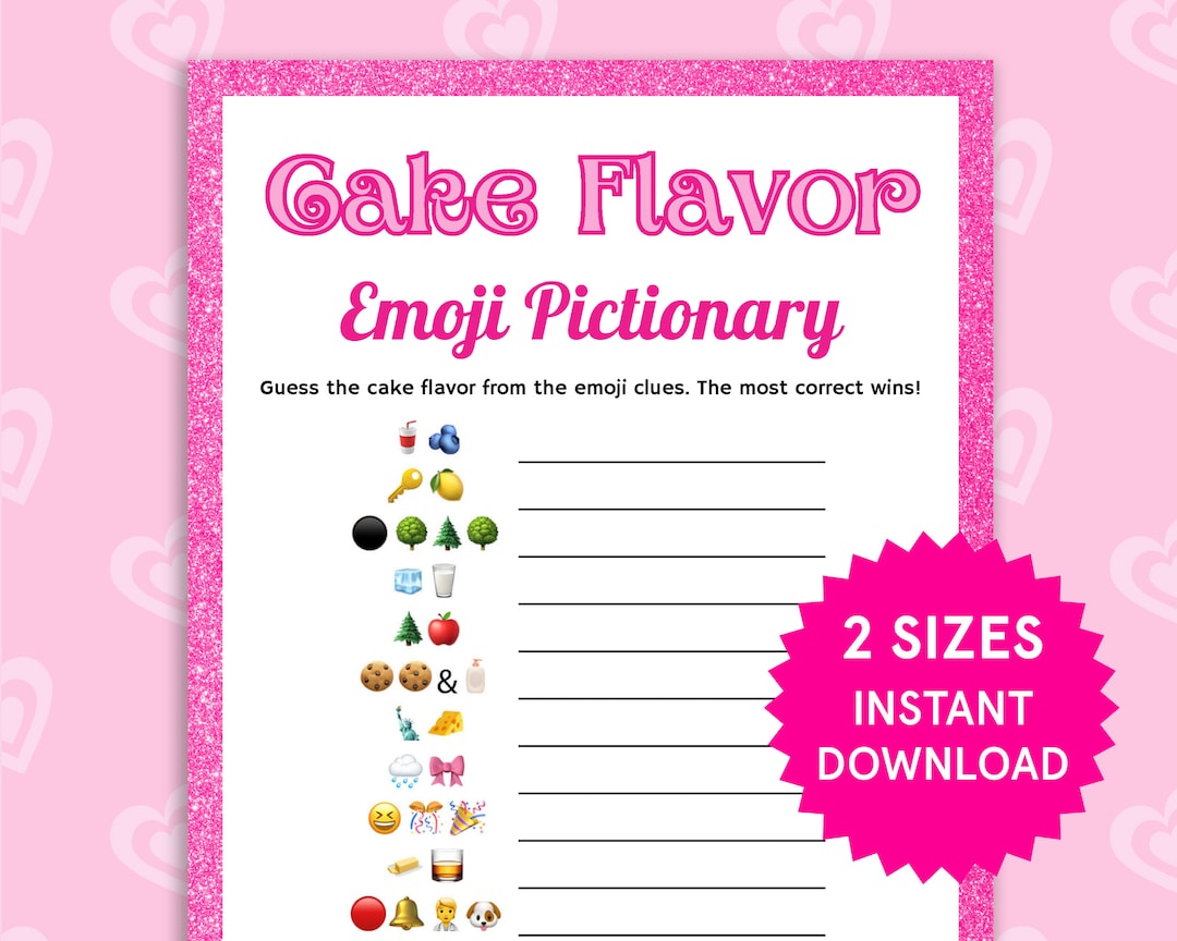 Cake Emoji Pictionary Pink Birthday Games Pink Bridal Shower Party ...