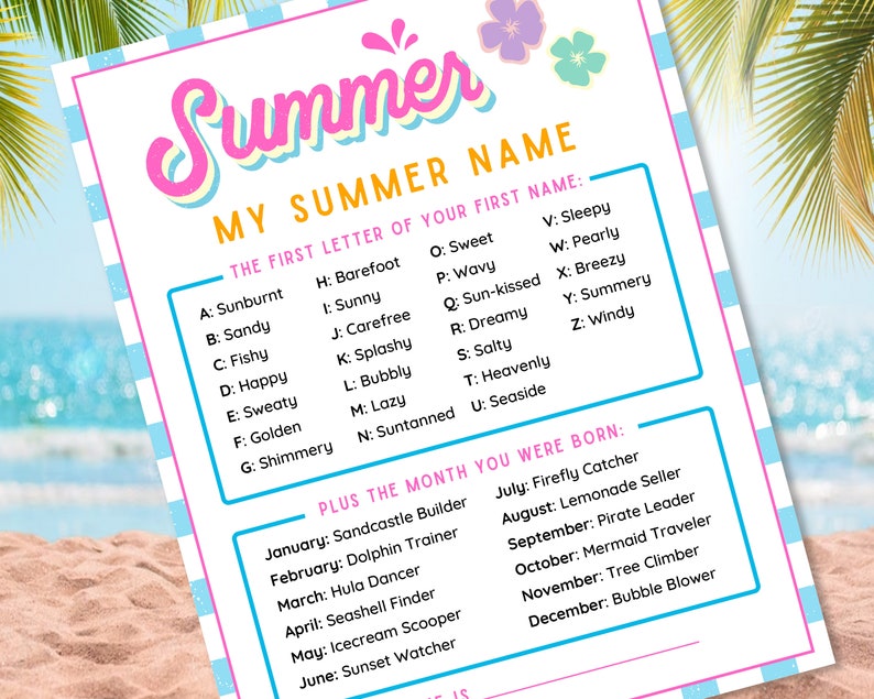 Summer Name Game What's Your Summer Name Beach Game - Etsy