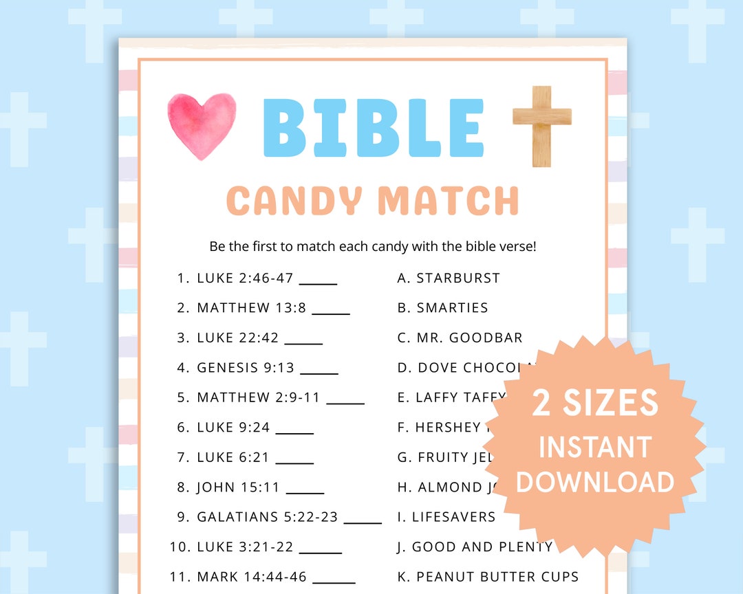 Bible Candy Match Bible Games for Kids, Adults Easter Sunday School ...