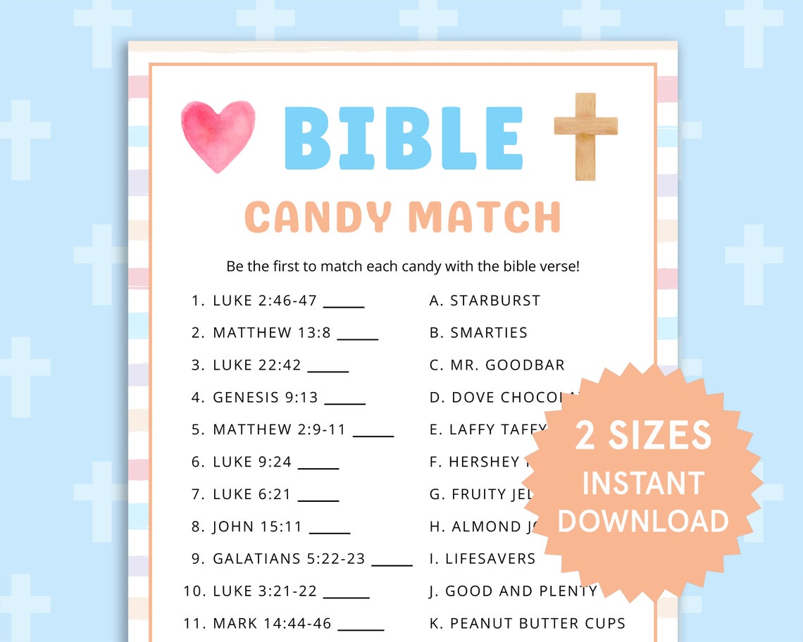 Bible Candy Match Bible Games for Kids, Adults Easter Sunday School ...