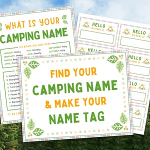 What's Your Camping Name Game, Name Tags, Sign Camping Games Camp ...