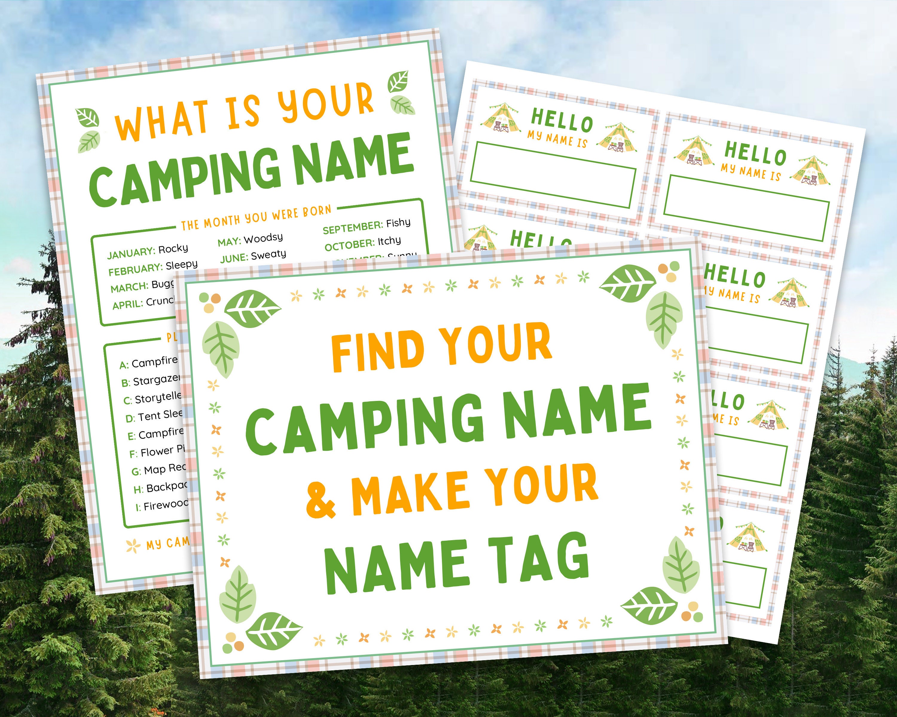 What's Your Camping Name Game, Name Tags, Sign Camping Games Camp ...