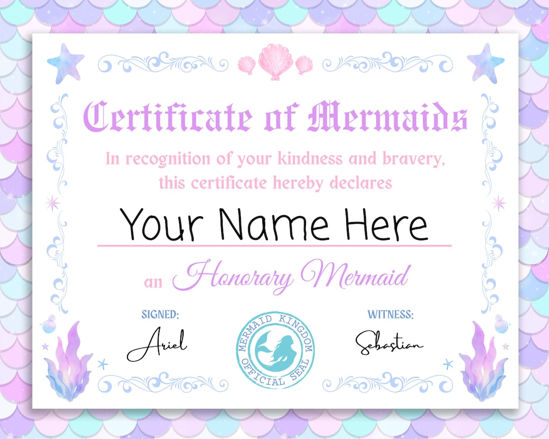 Mermaid Certificate Mermaid Birthday Party Games for Kids Mermaid ...