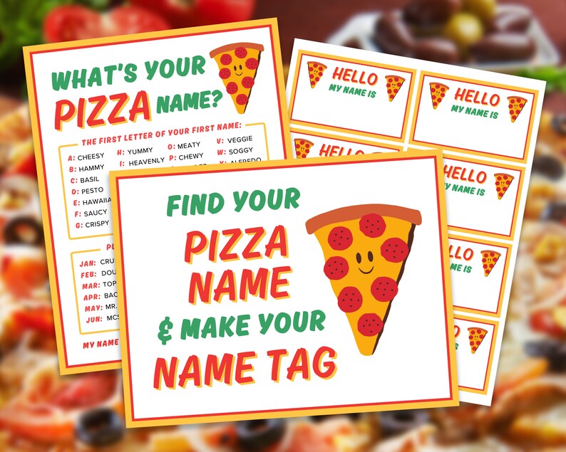What's Your Pizza Name, Name Tags, Sign Fun Pizza Games for Kids ...