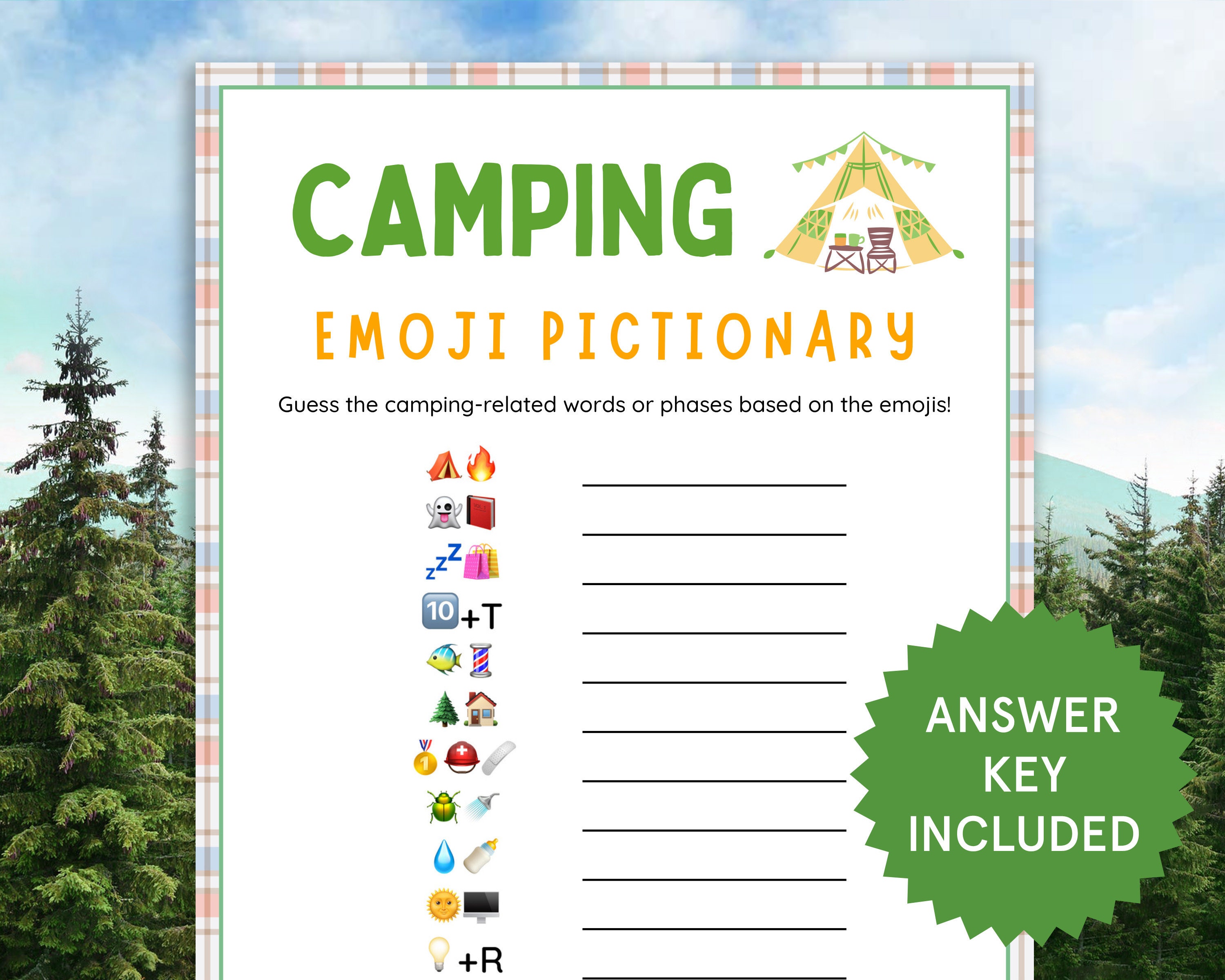 Camping Emoji Pictionary Camping Games for Kids Camping - Etsy Portugal