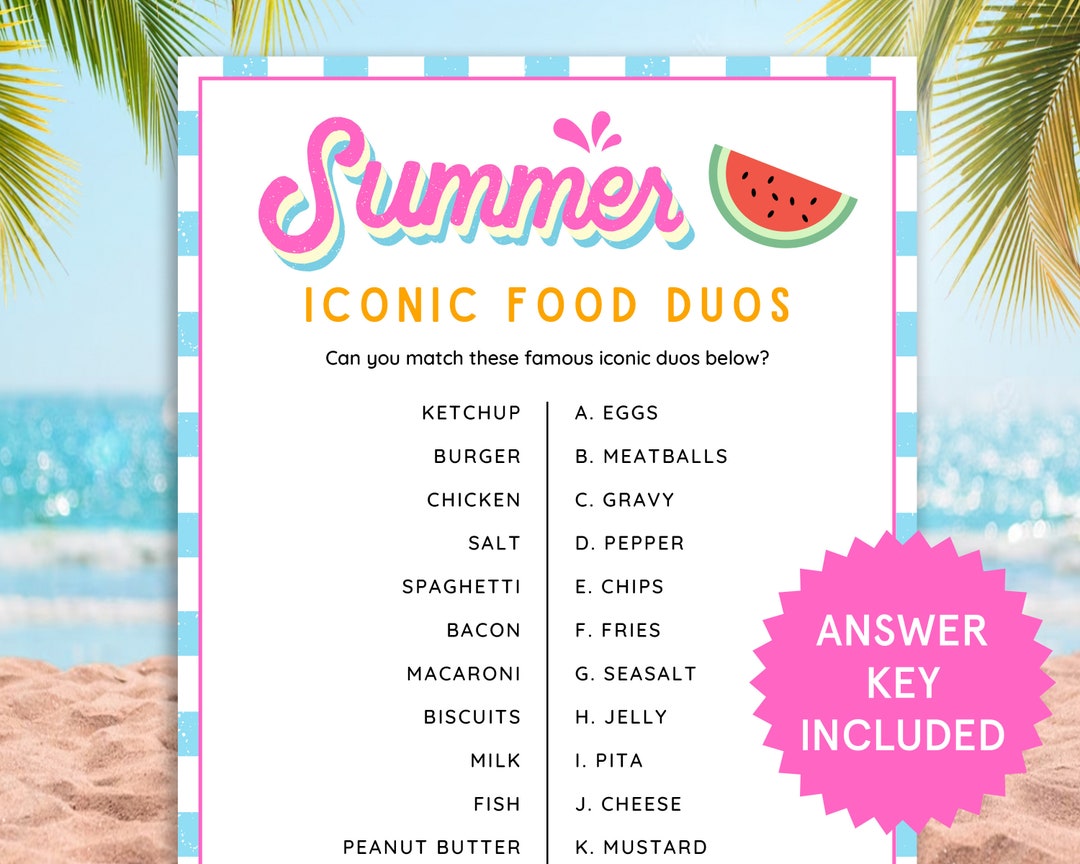 Summer Iconic Food Duos Summer Games Roadtrip Pool Party - Etsy