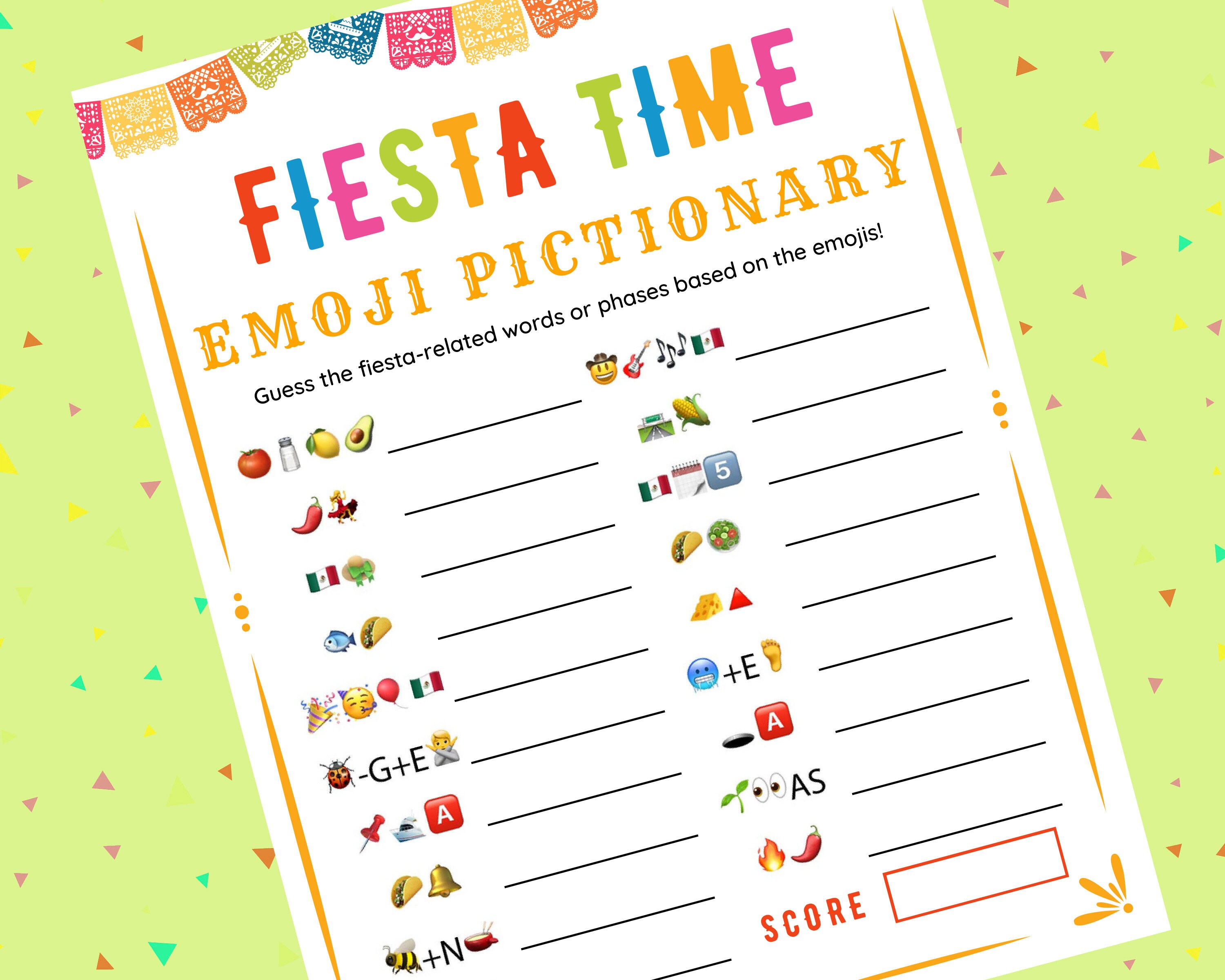 Fiesta Emoji Pictionary Taco Party Games Kids Mexican Fiesta Games ...