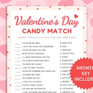 Valentines Day Candy Match Game Valentines Day Printable Games Fun ...