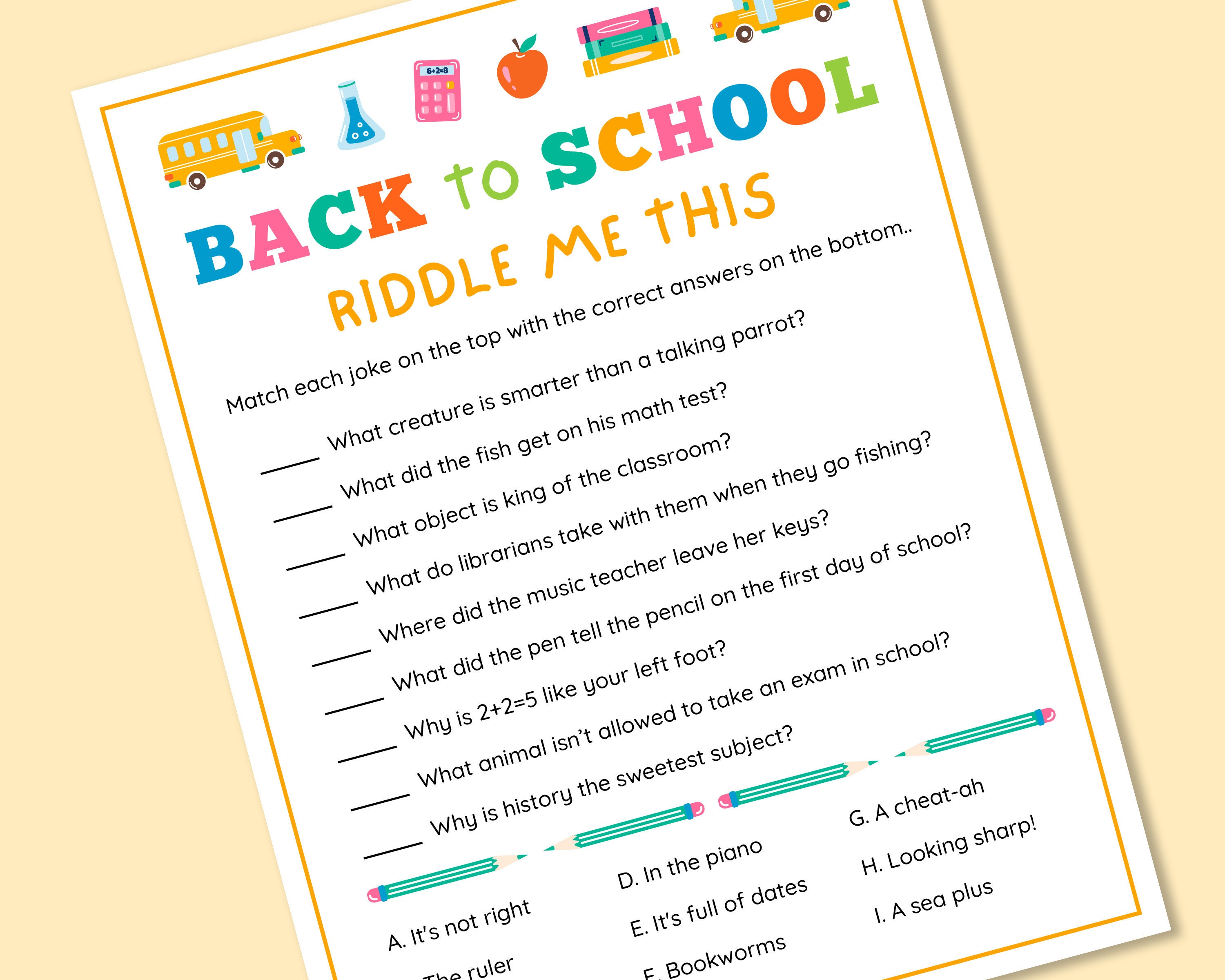 Back to School Riddle Me This Classroom Games Elementary & - Etsy