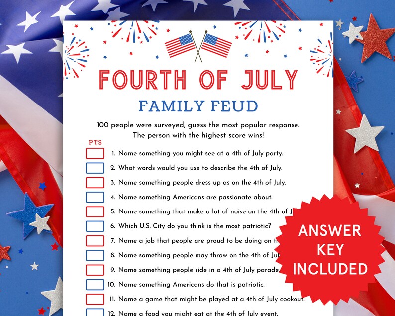 4th of July Family Feud Fourth of July Games Trivia Game - Etsy