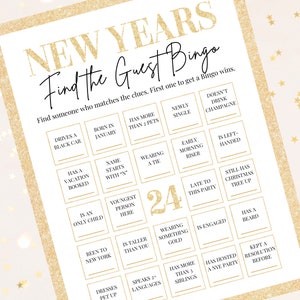 New Years Find the Guest Bingo Printable New Years Eve Games New Year ...